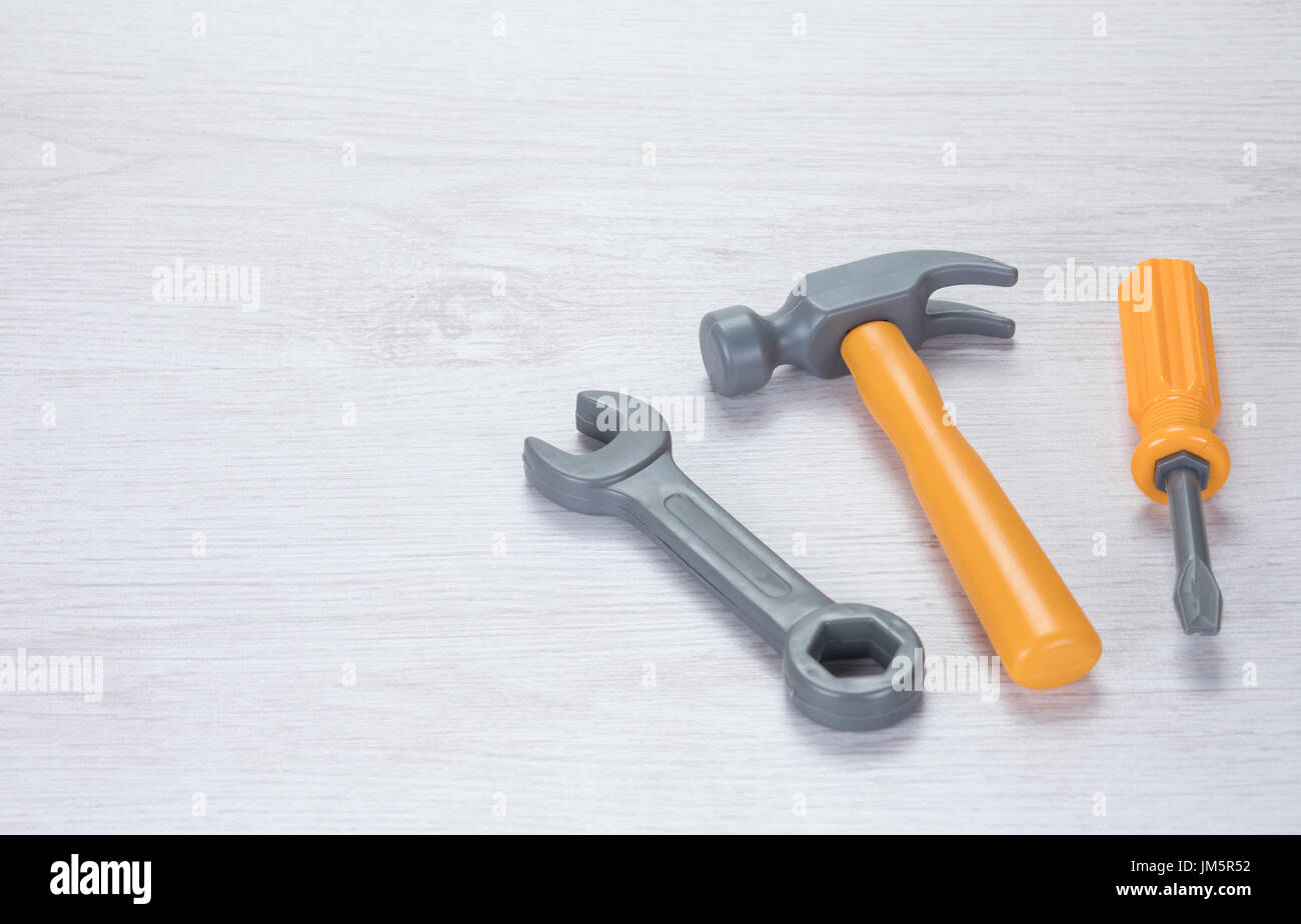 DIY and renovation concept with a spanner, hammer and screwdriver ...