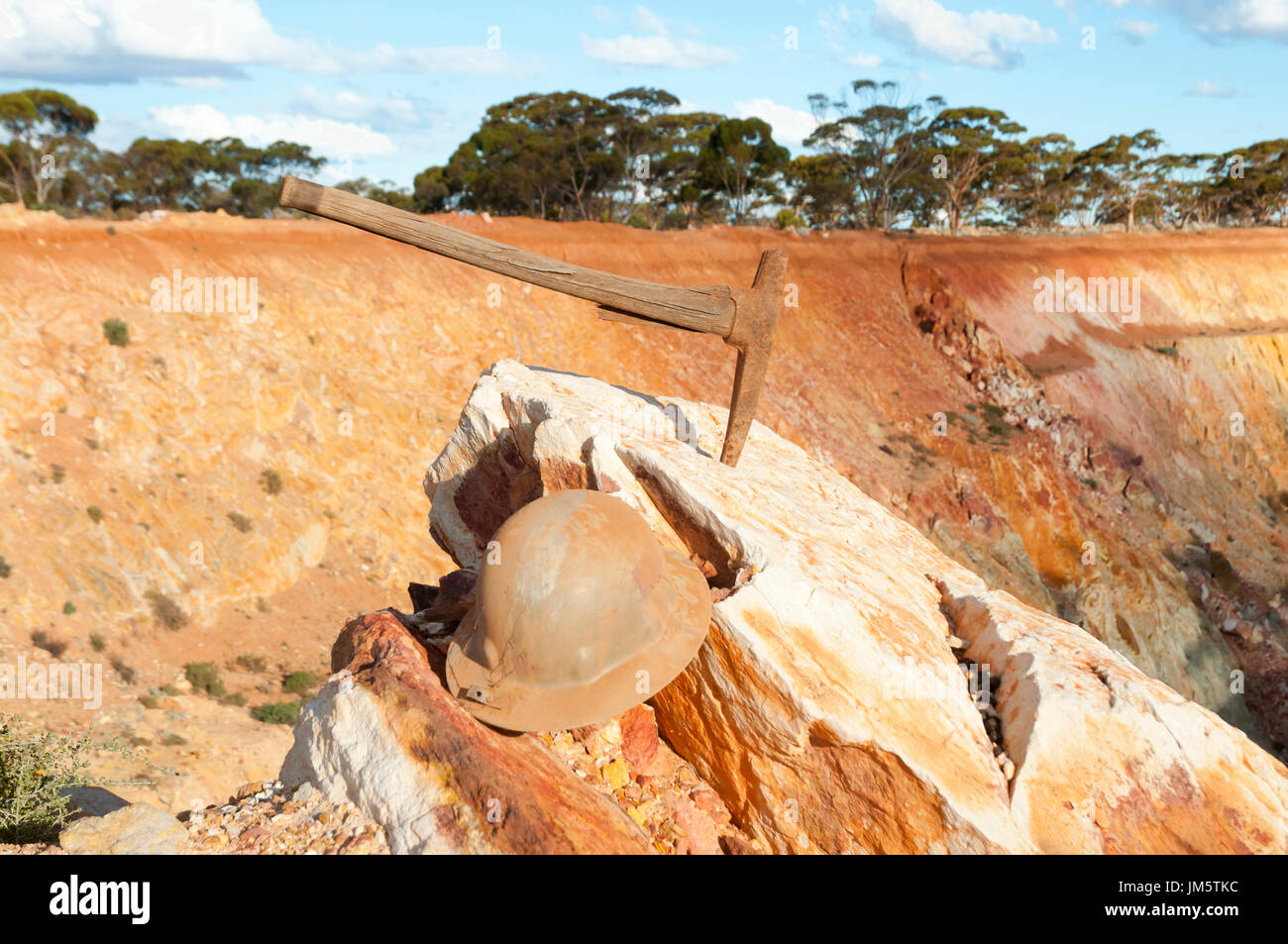 Old Mining Pick & Helmet Stock Photo - Alamy