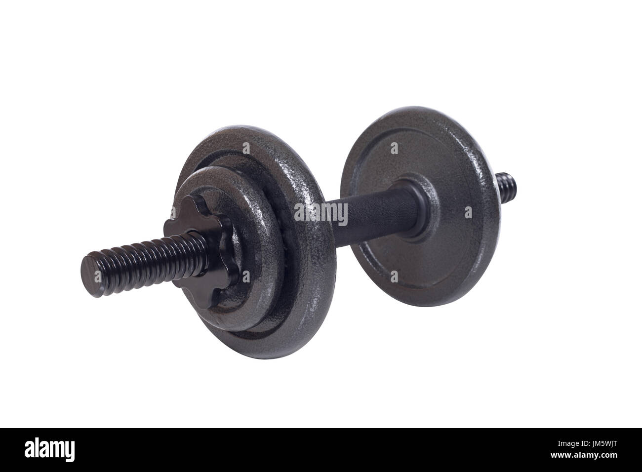 Single dumbbell for weight lifting in a gym isolated on white in a ...