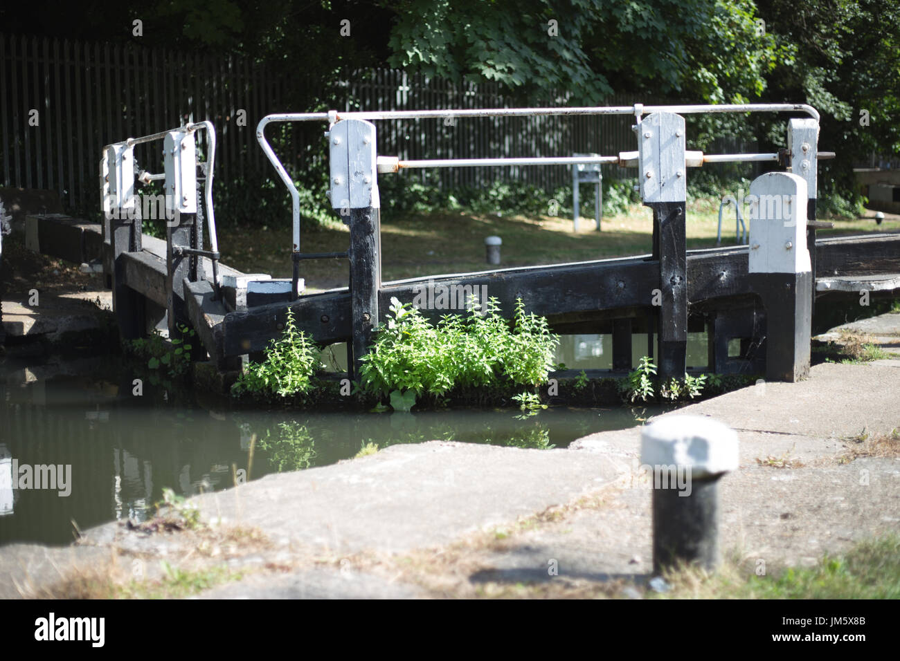 Shut lock on the grand union canal with shallow depth of field Stock ...