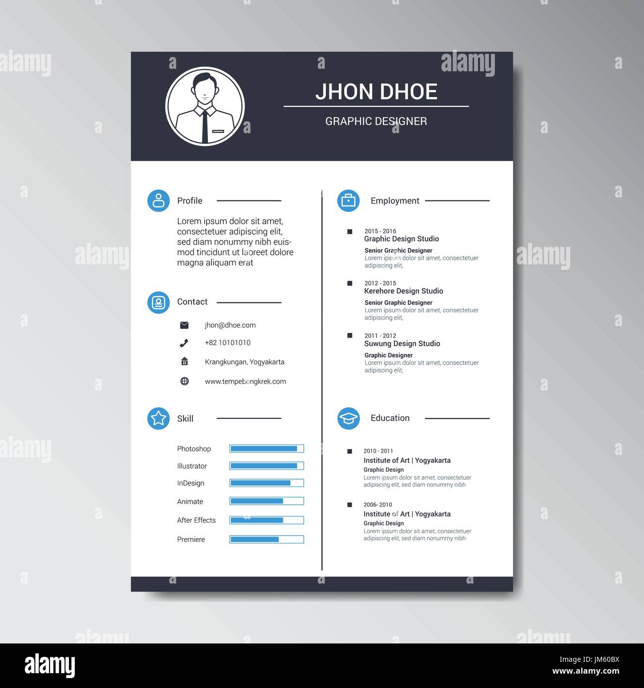 Unique Flat Color Curriculum Vitae Design Template With Photo or Avatar ...