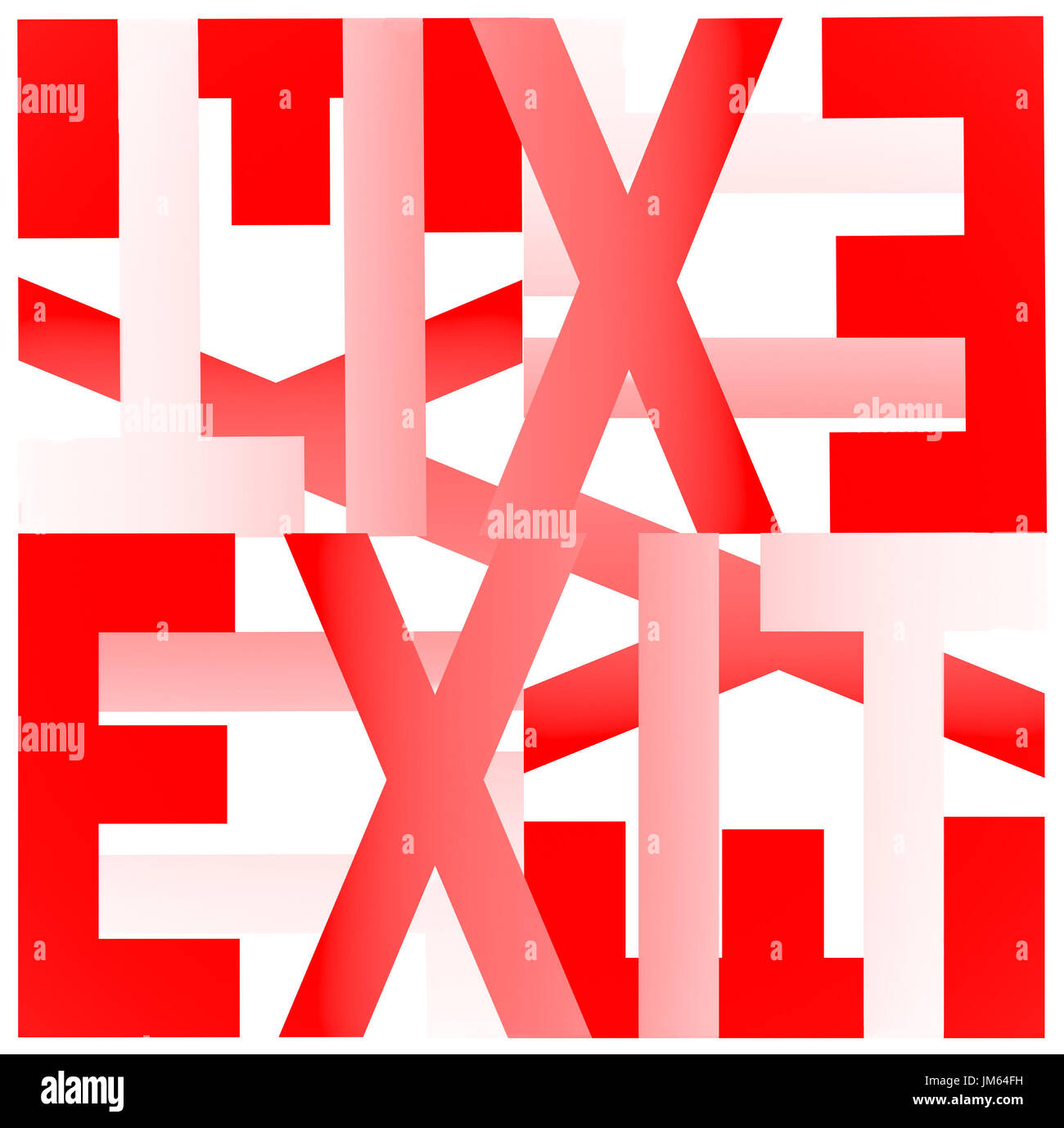 The word "exit" is shown facing in four directions on a square and ...