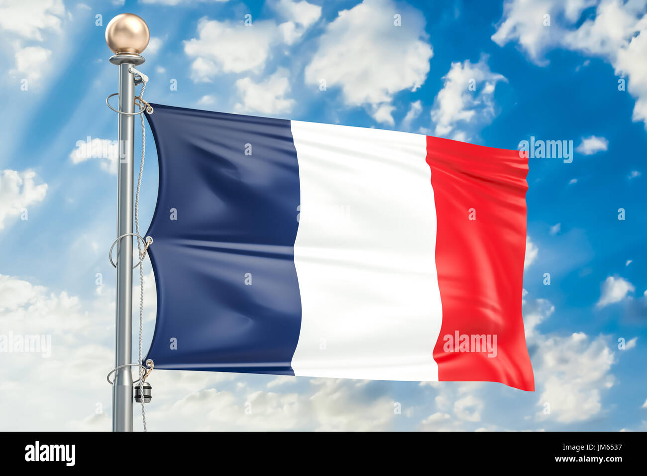 French flag waving in blue cloudy sky, 3D rendering Stock Photo - Alamy