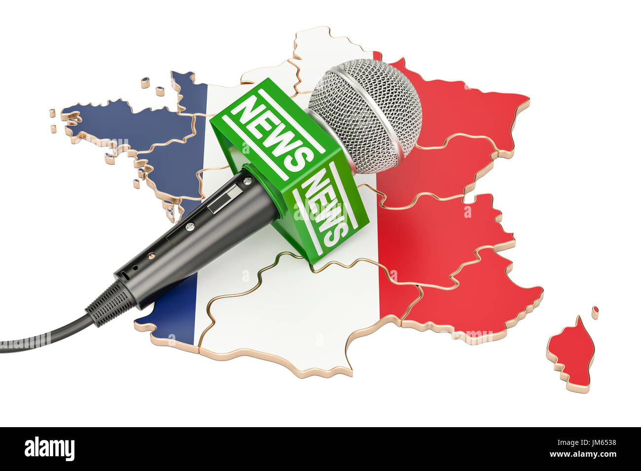 French News concept, microphone news on the map of France. 3D rendering ...