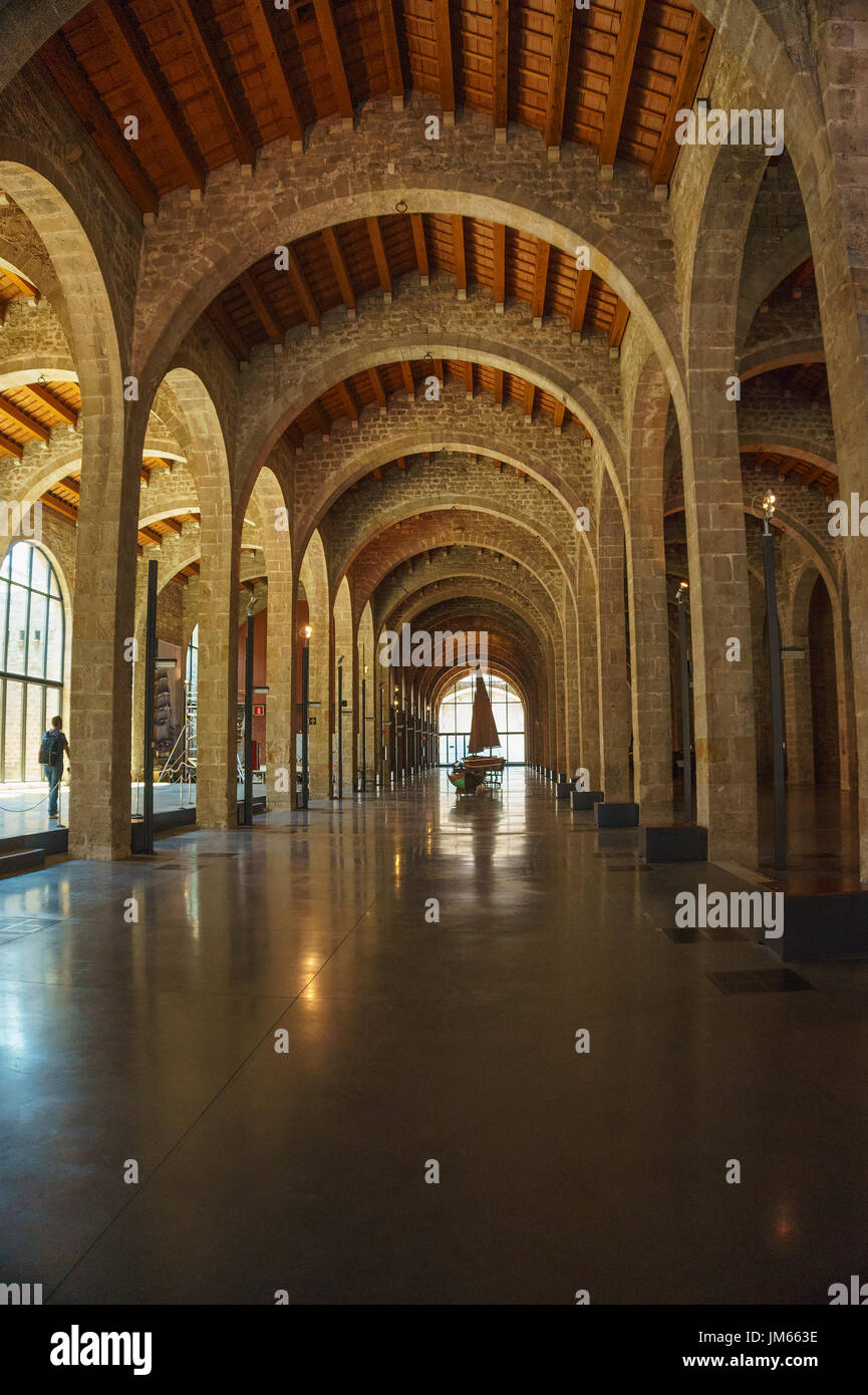 Interior of the famous Museu Maritim de Barcelona, Spain. The museum is ...