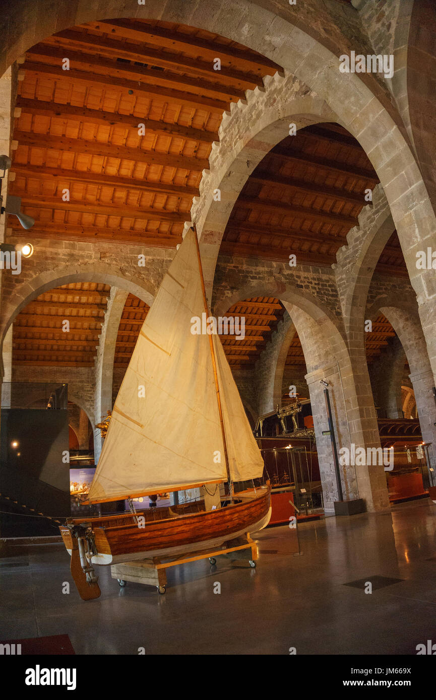 Interior of the famous Museu Maritim de Barcelona, Spain. The museum is ...