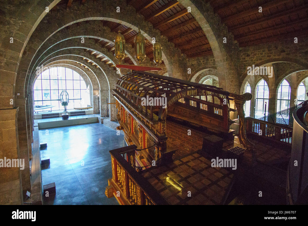 Interior of the famous Museu Maritim de Barcelona, Spain. The museum is ...