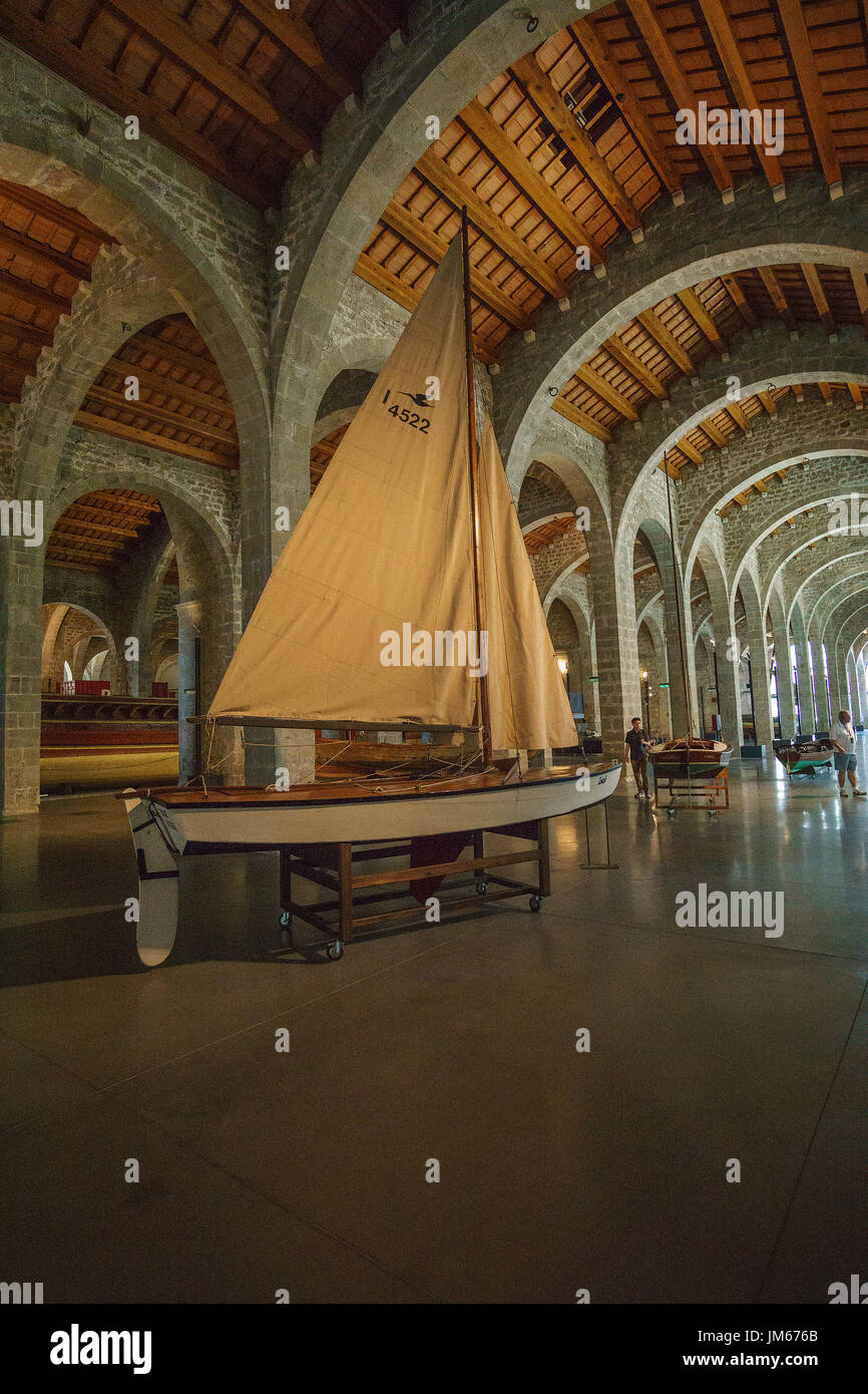 Interior of the famous Museu Maritim de Barcelona, Spain. The museum is ...