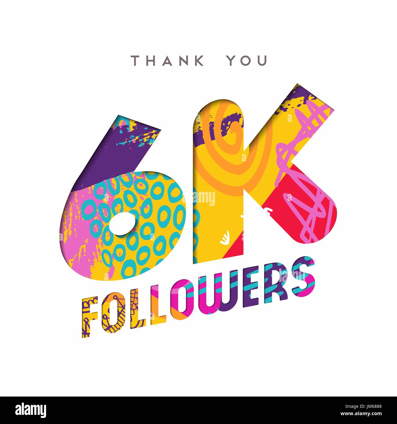 6000 followers thank you paper cut number illustration. Special 6k user ...