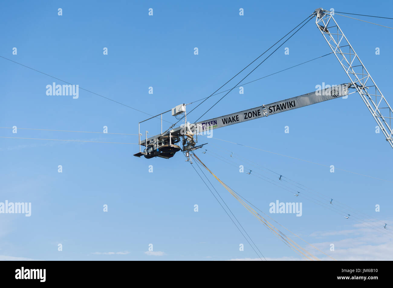 Cable skiing pylon / Wake Zone Stawiki in Sosnowiec, Poland Stock Photo ...