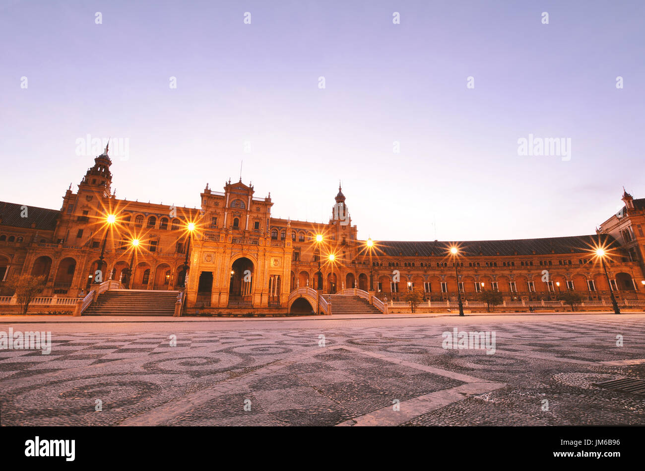 Spain square (Plaza de España) at night. Sevilla - Spain Stock Photo ...