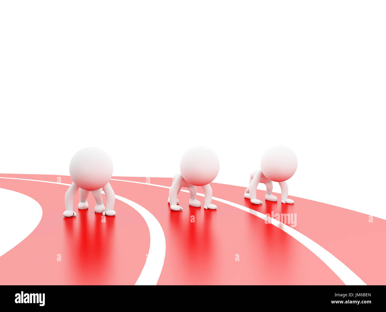 3d illustration. White people at starting line. Isolated white ...