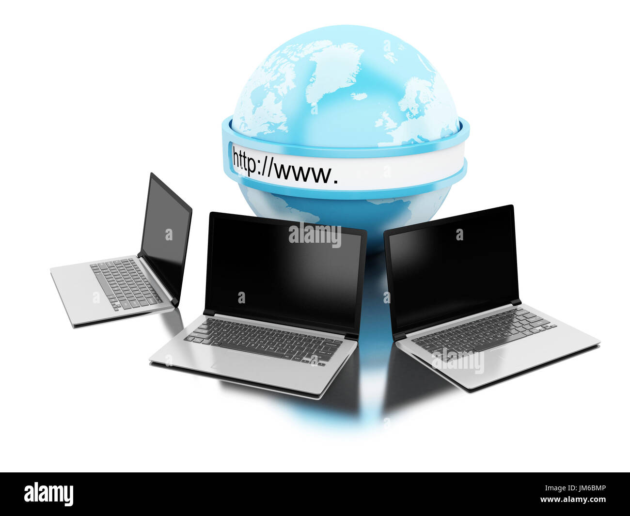 3d illustration. Earth with computers laptop. Global networking concept ...