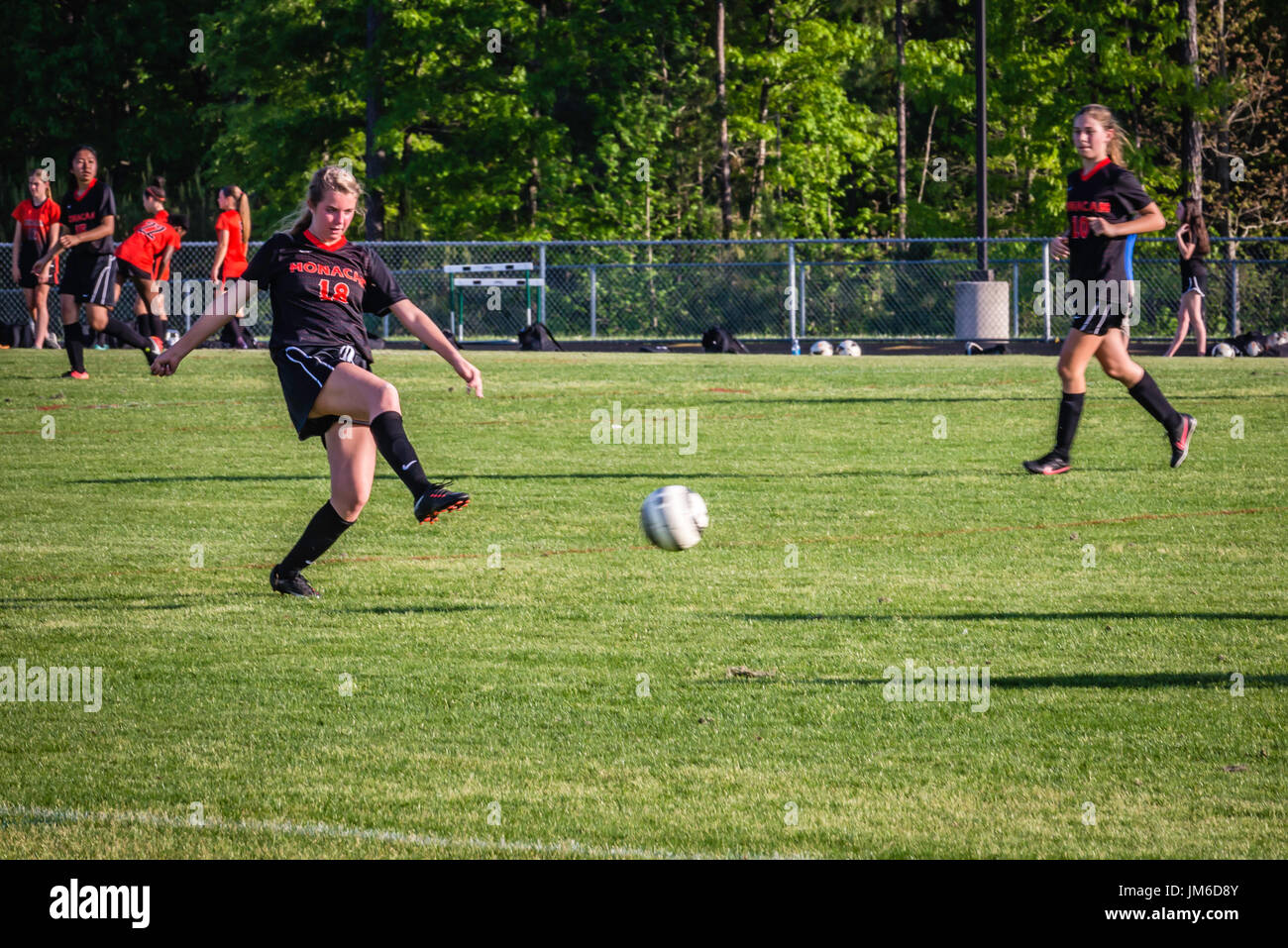 High school girls soccer game Stock Photo - Alamy