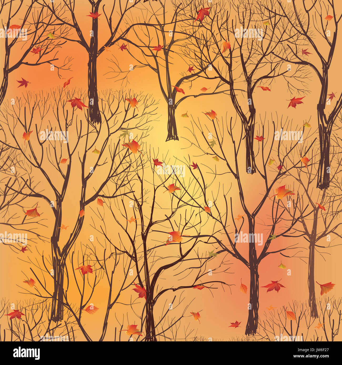 Nature seamless pattern. Forest tiled background. Trees and birds ...