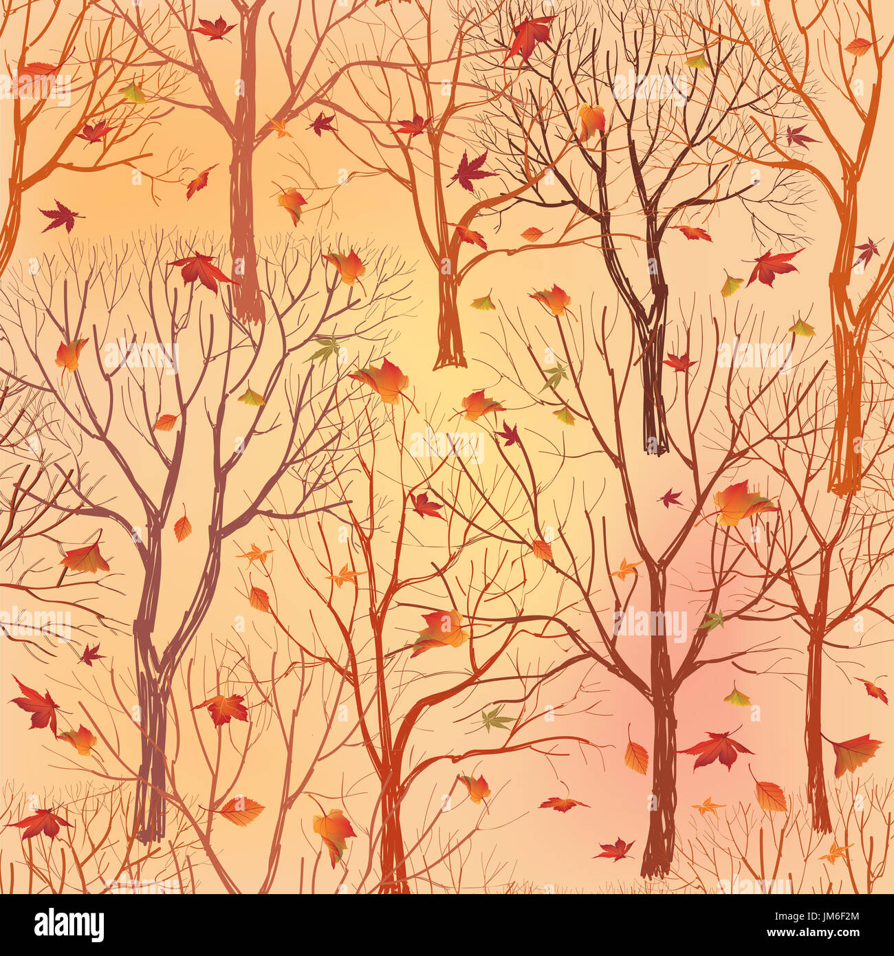 Nature seamless pattern. Forest tiled background. Trees and birds ...