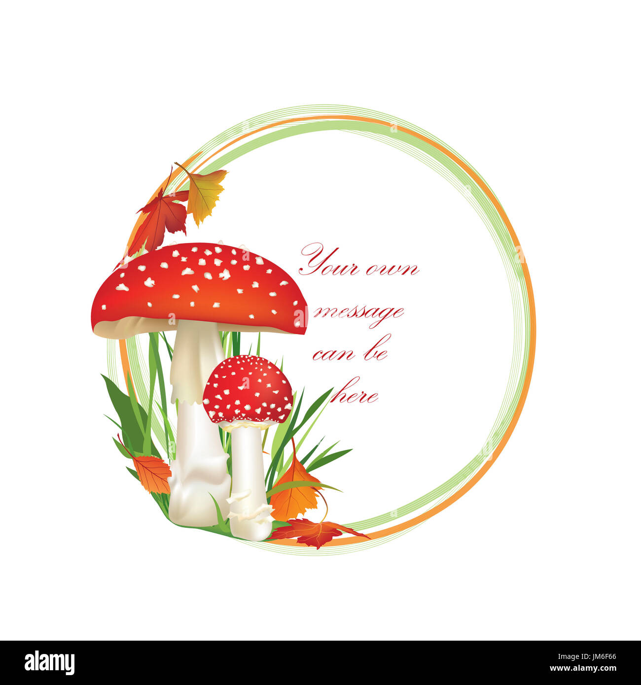 Red poison mushroom. Autumn frame with copy space. Floral fall border ...