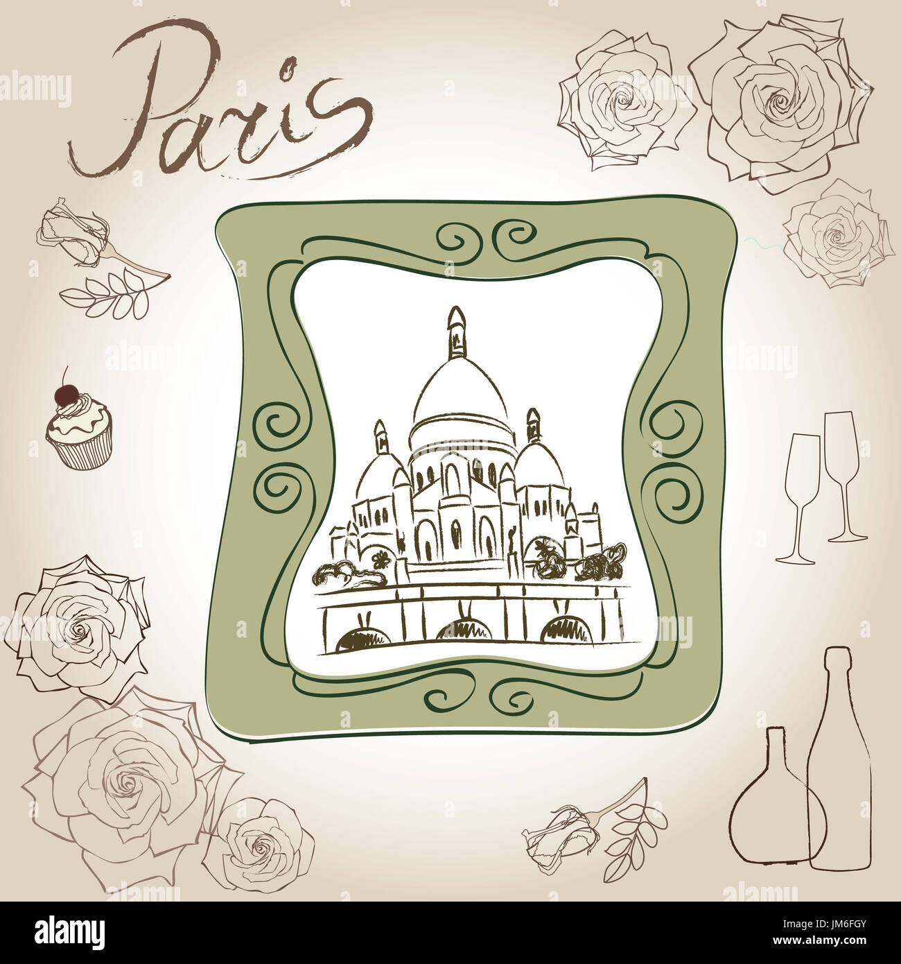 Paris city landmark Eiffel Tower. Travel France sign. Famous place set ...