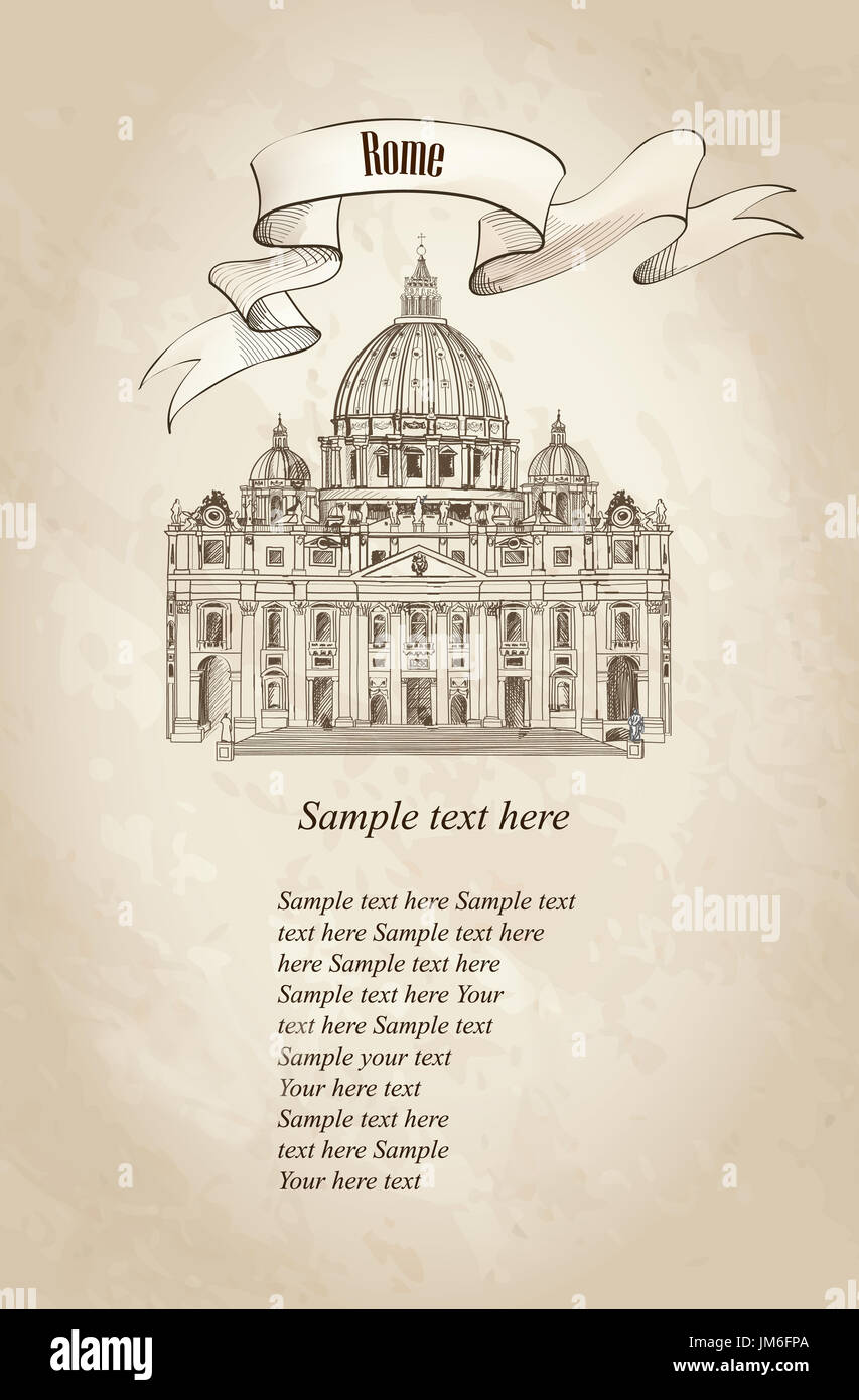 Rome city St. Peter Cathedral. Travel Italy sign. Vatican landmark ...