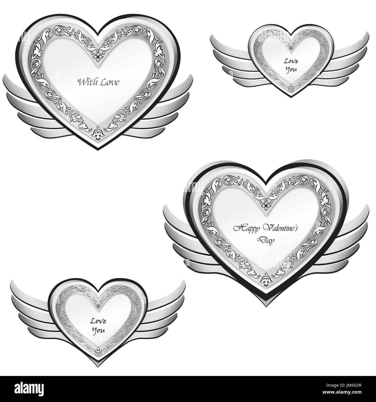 Silver Wing Heart Set. Love hearts pattern for Valentine's day holiday ...