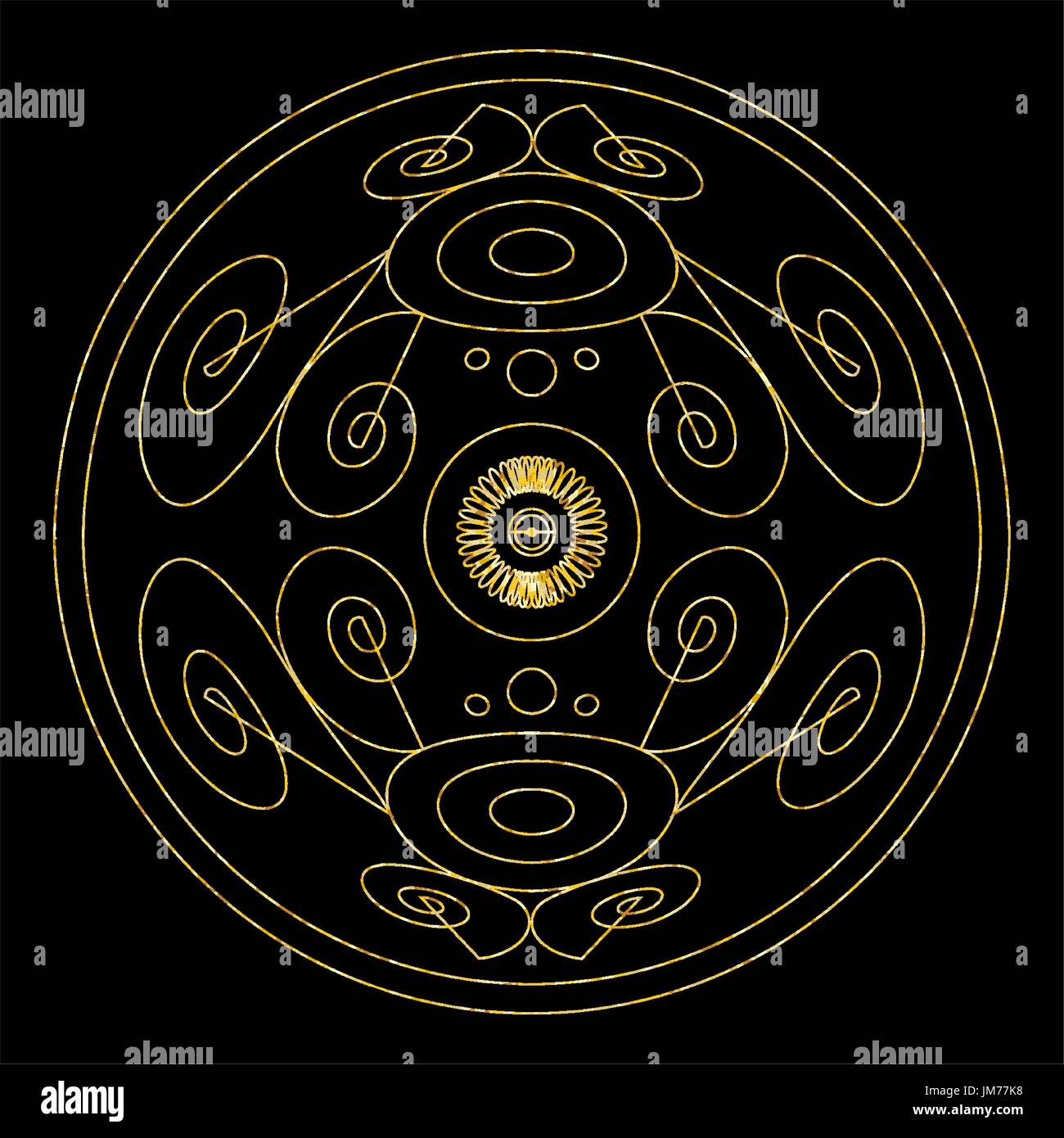 Gold mandala for coloring book. Decorative black round outline ornament ...