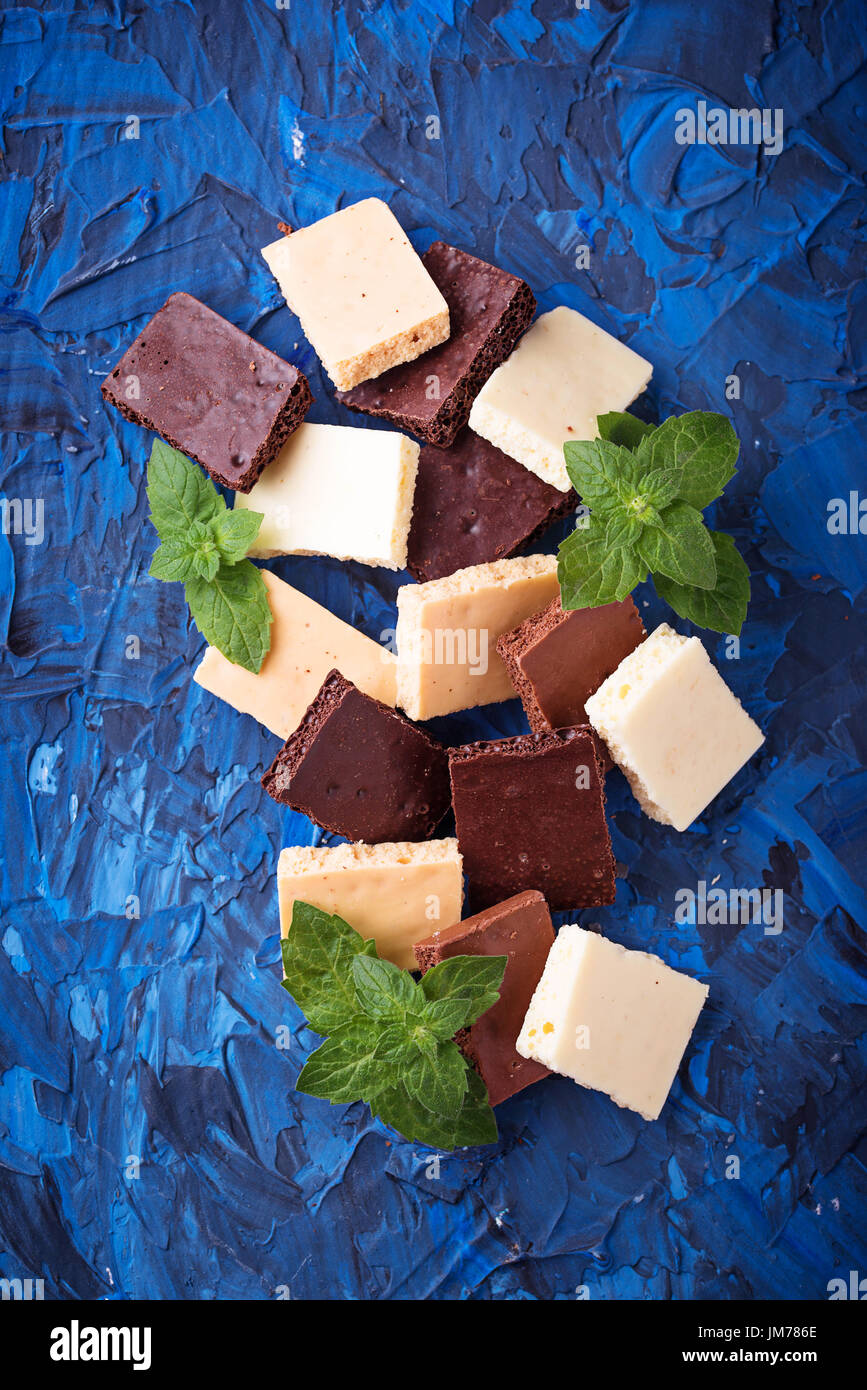 Different type of chocolate. Top view Stock Photo - Alamy