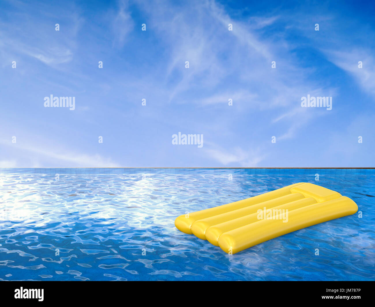 yellow raft on infinity pool with blue sky Stock Photo - Alamy