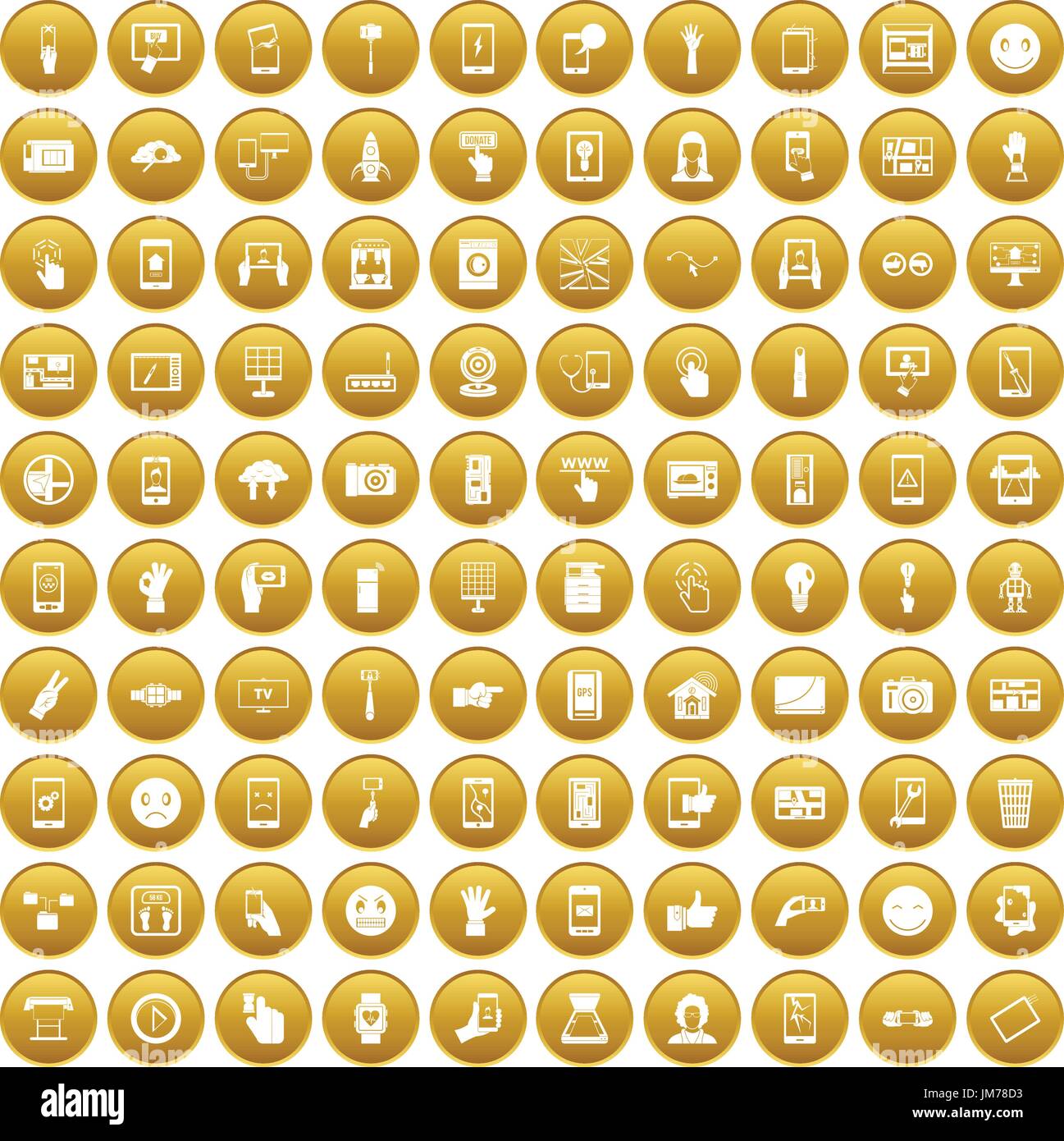 100 touch screen icons set gold Stock Vector Image & Art - Alamy