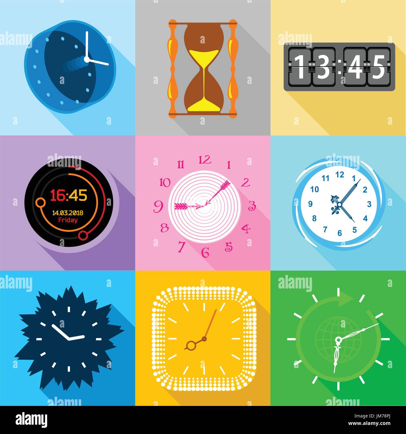 Different clock icons set, flat style Stock Vector Image & Art - Alamy