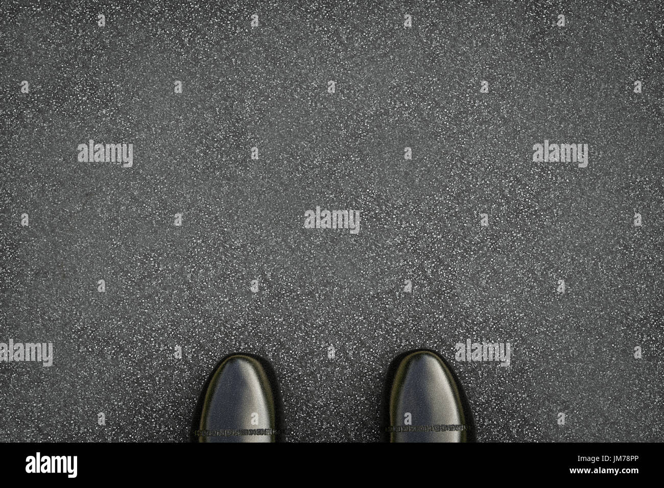 3d rendering black leather shoes on asphalt road Stock Photo - Alamy
