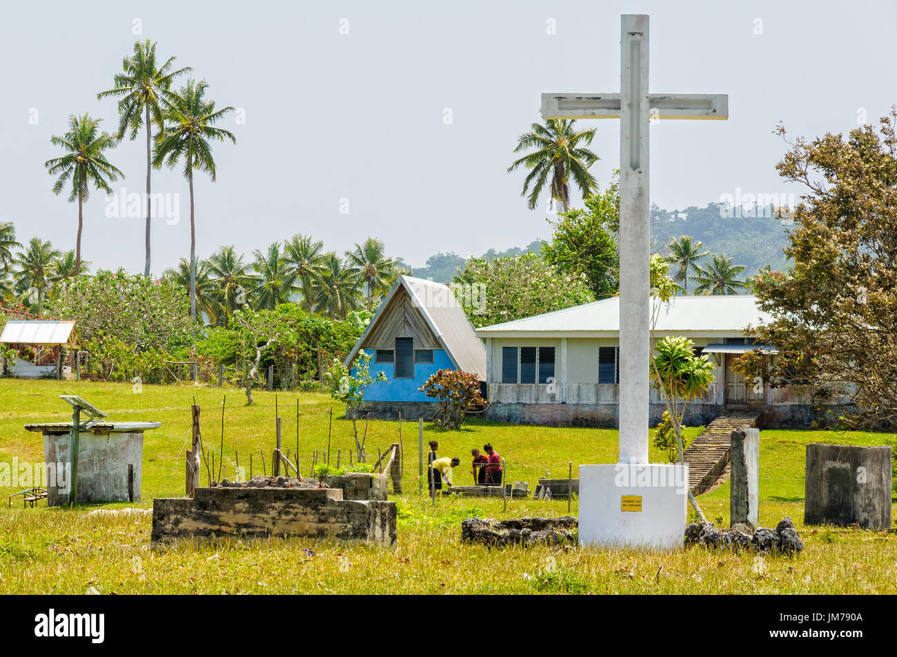 Gigantic white concrete cross at the northern end of Port Olry ...