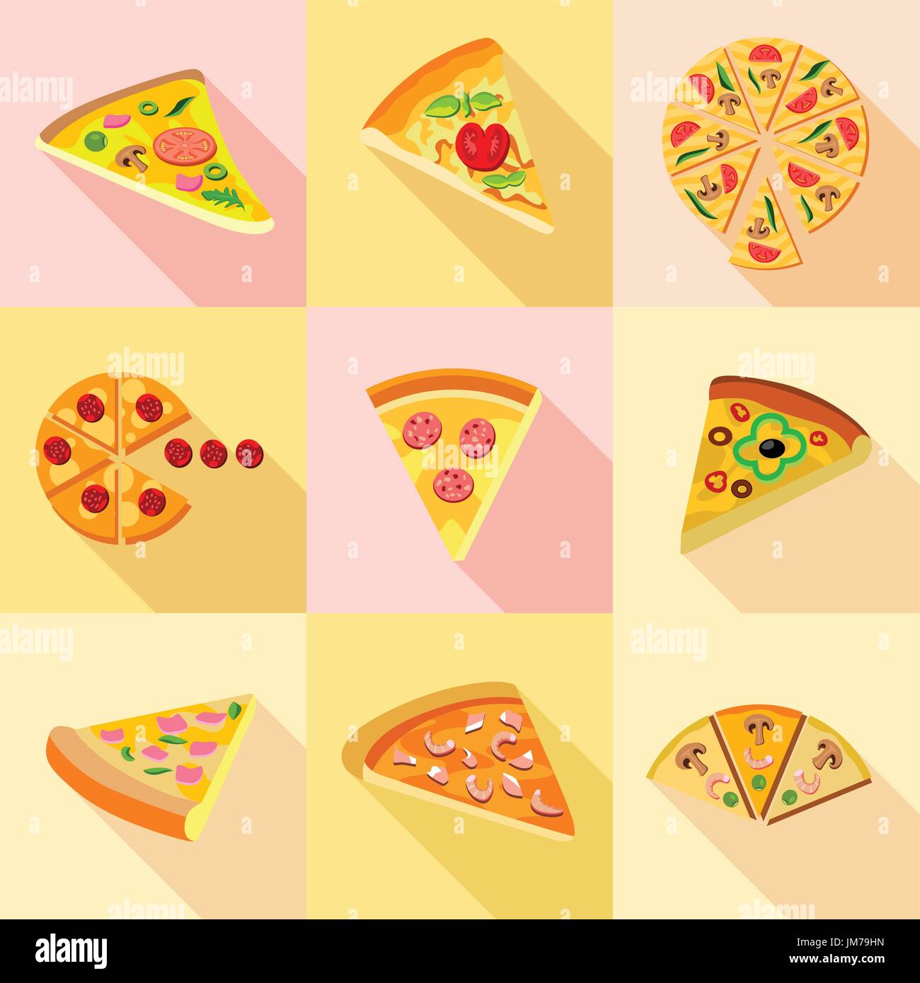 Different types of pizza icons set, flat style Stock Vector Image & Art ...