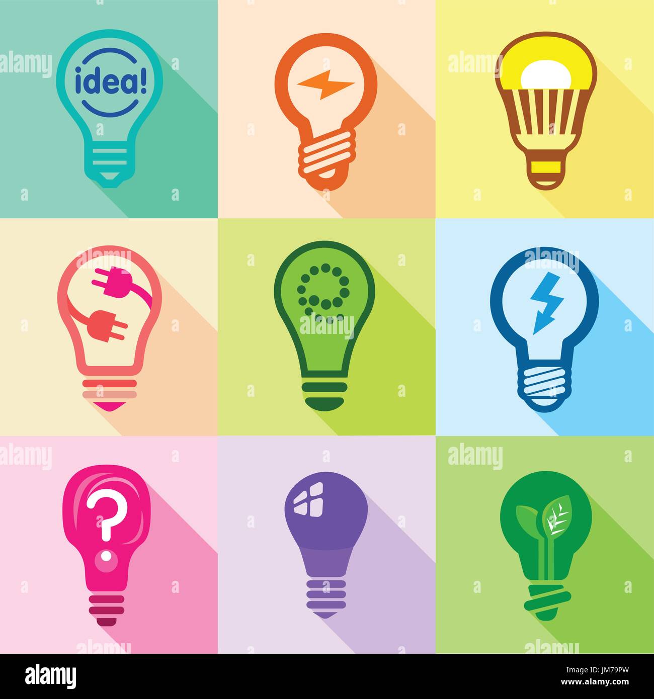 Types of creative bulbs icons set, flat style Stock Vector Image & Art ...