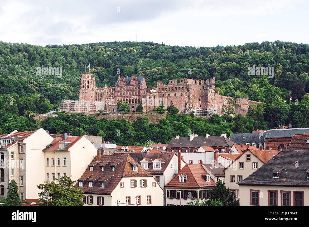 Renaissance Heidelberg castle on the hillside overlooking Heidelberg ...
