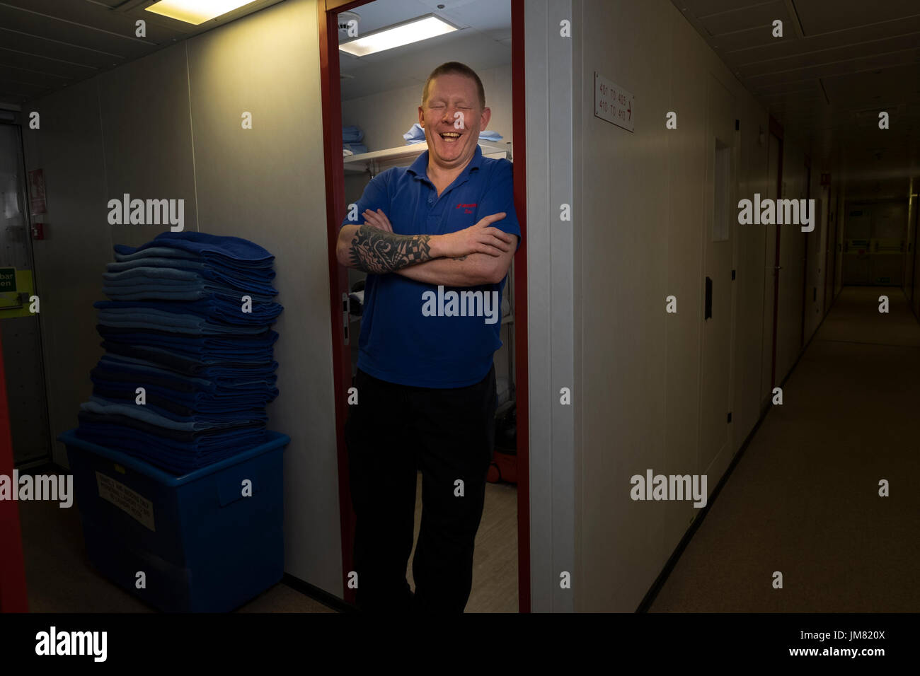 Catering crew on a north sea oil and gas platform. BP Miller ...