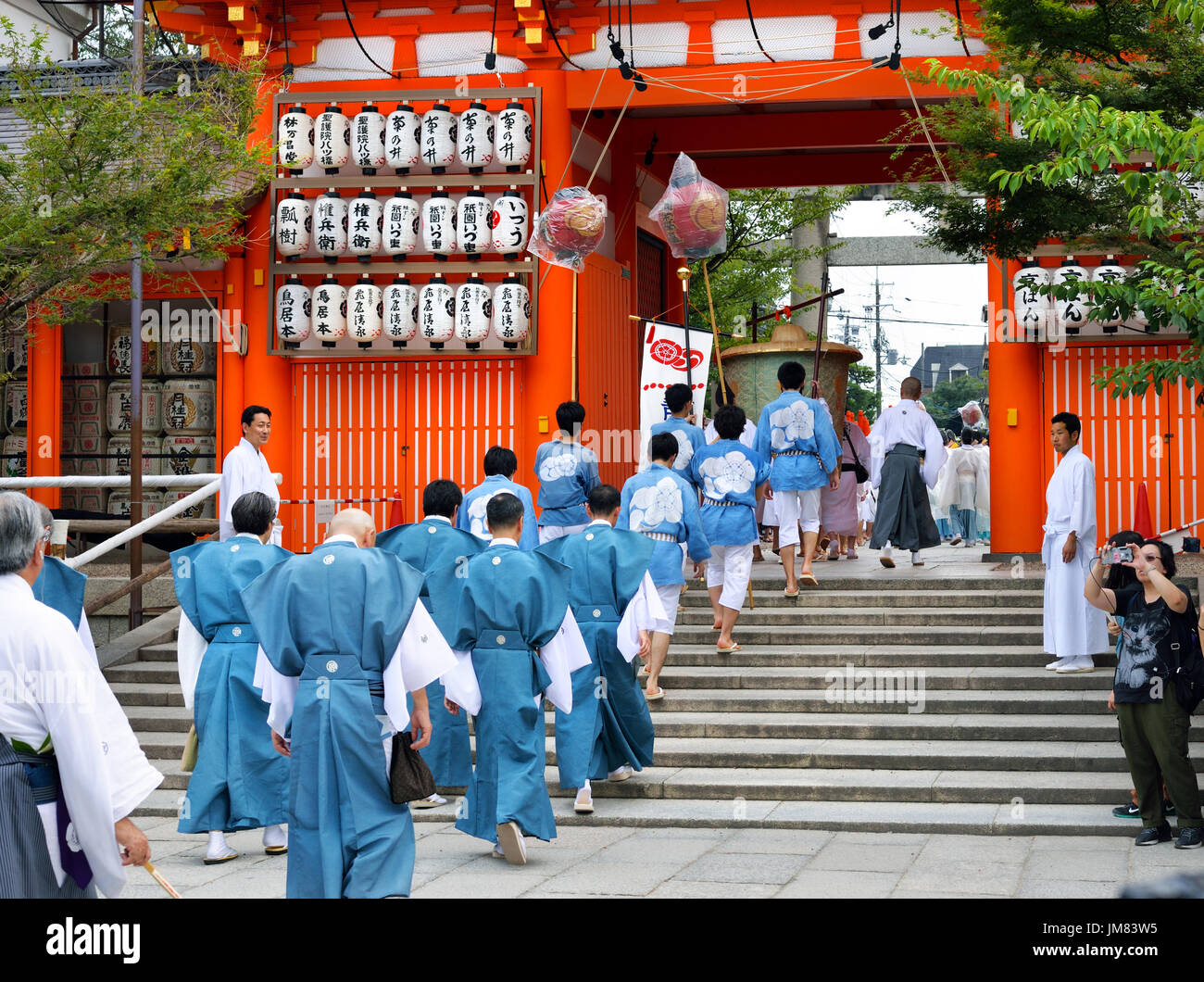 KYOTO, JAPAN - July 24, 2017: Men wearing traditional clothing set out ...