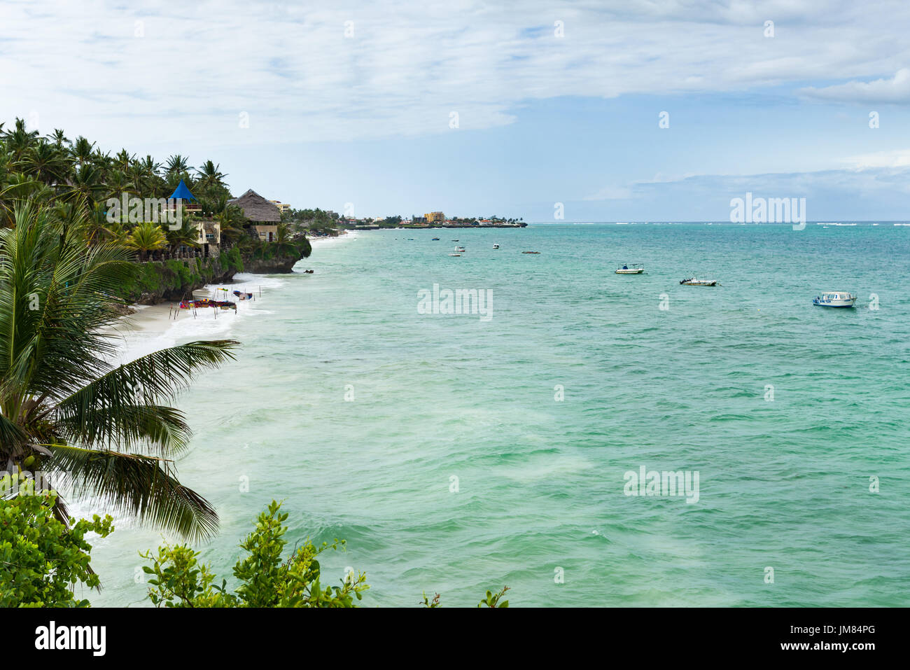 Mombasa Coastline And Indian Ocean, With Beach And Boats In Water ...