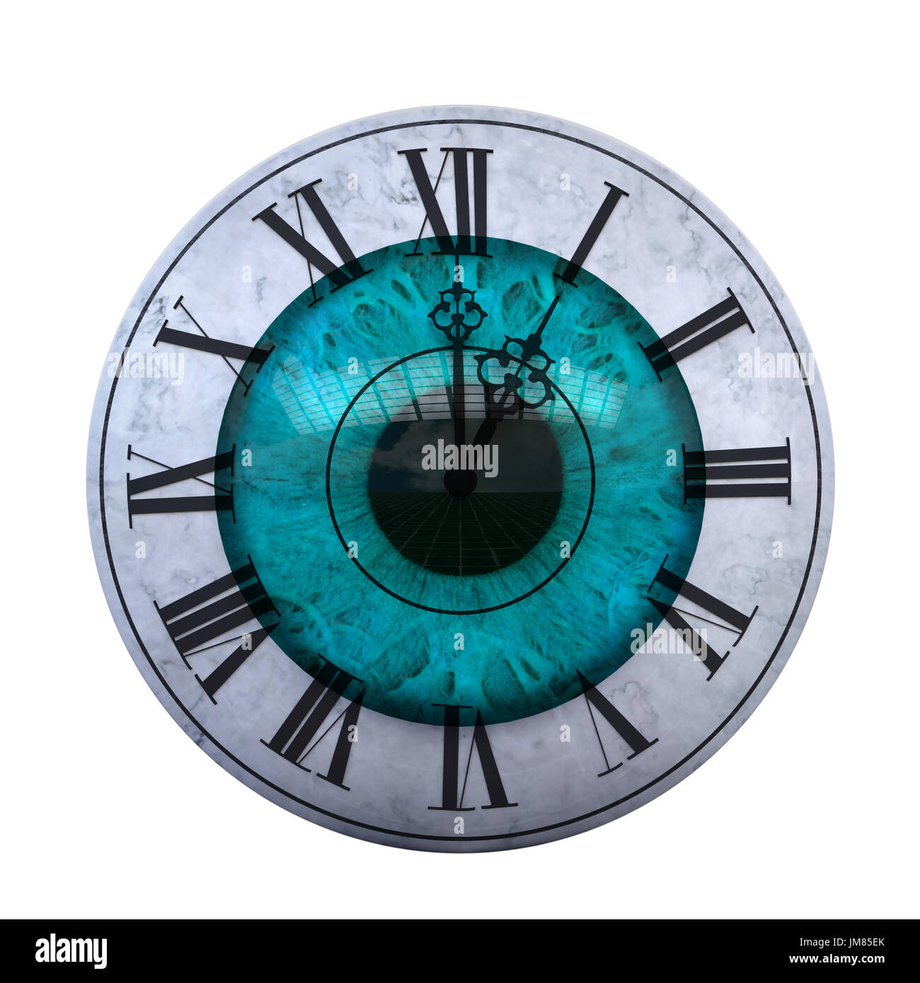 3d rendering of a clock face on an human blue eye Stock Photo - Alamy