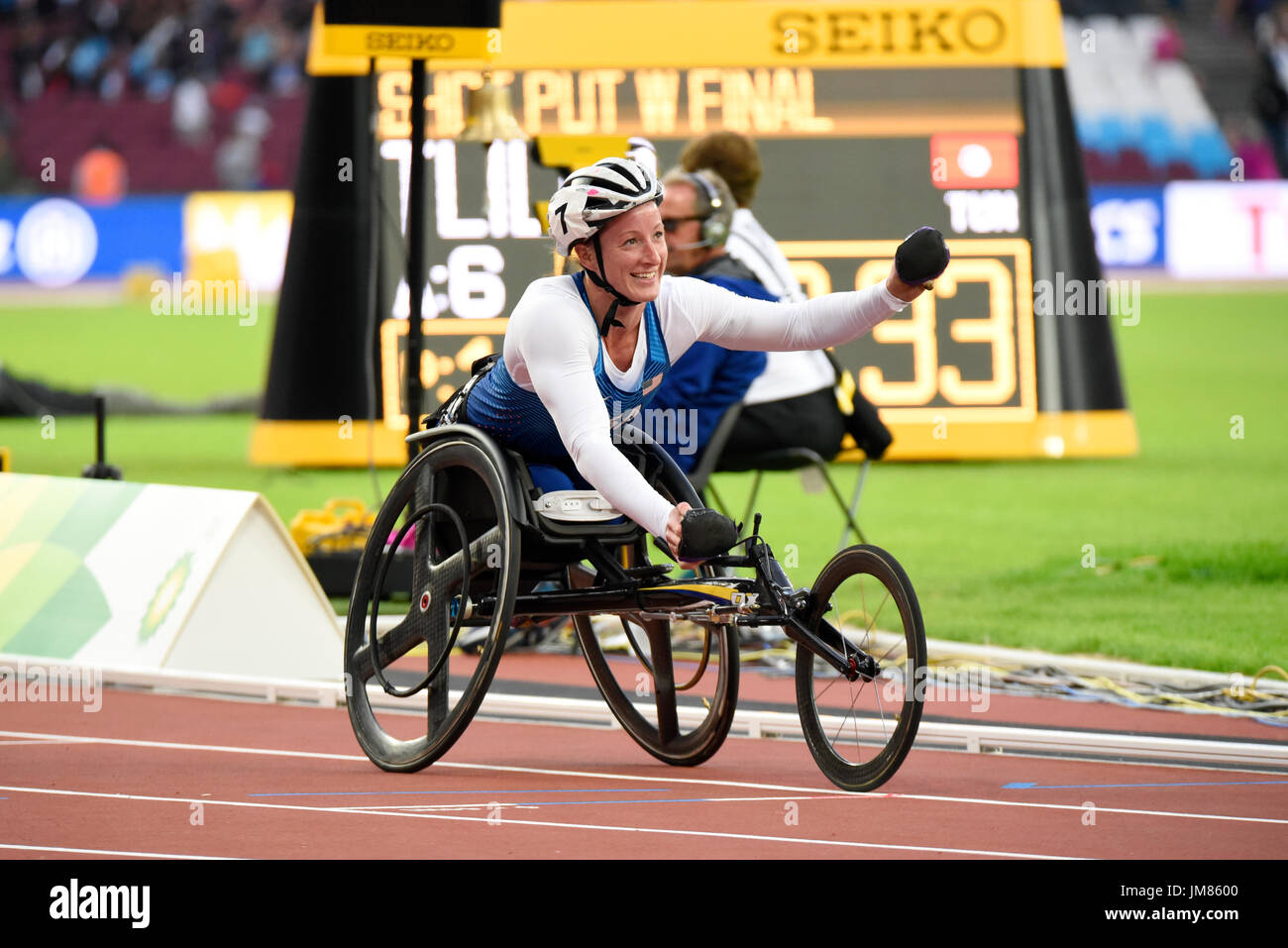 Tatyana McFadden winning the 800m T54 wheelchair race in the World Para ...