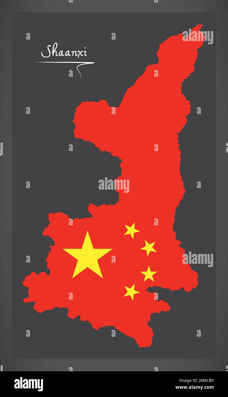 Shaanxi China map with Chinese national flag illustration Stock Vector ...