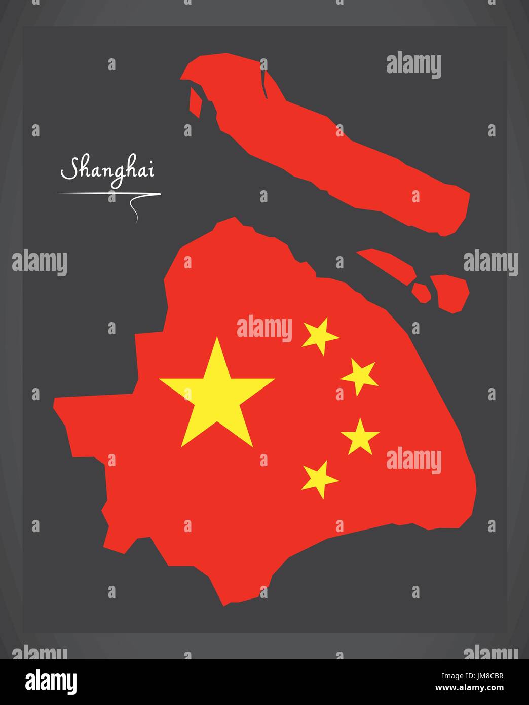Shanghai China map with Chinese national flag illustration Stock Vector ...