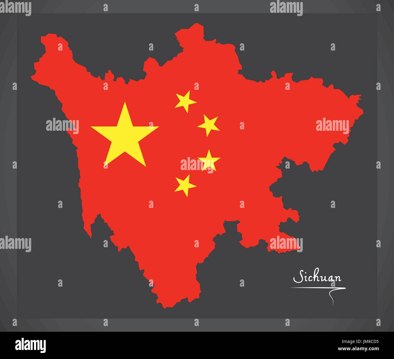 Sichuan China map with Chinese national flag illustration Stock Vector ...