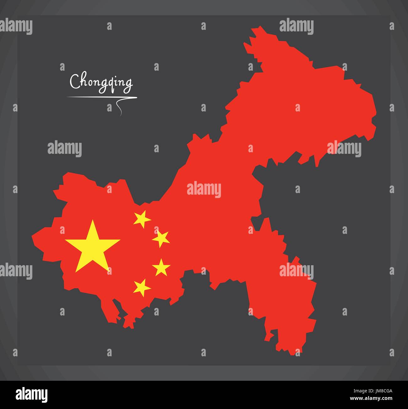 Chongqing China map with Chinese national flag illustration Stock ...