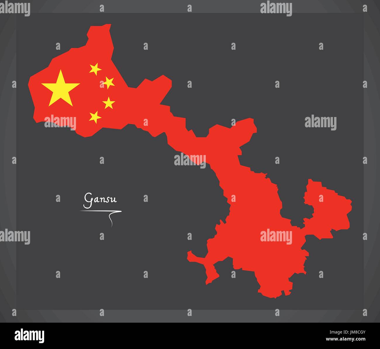Gansu China map with Chinese national flag illustration Stock Vector ...