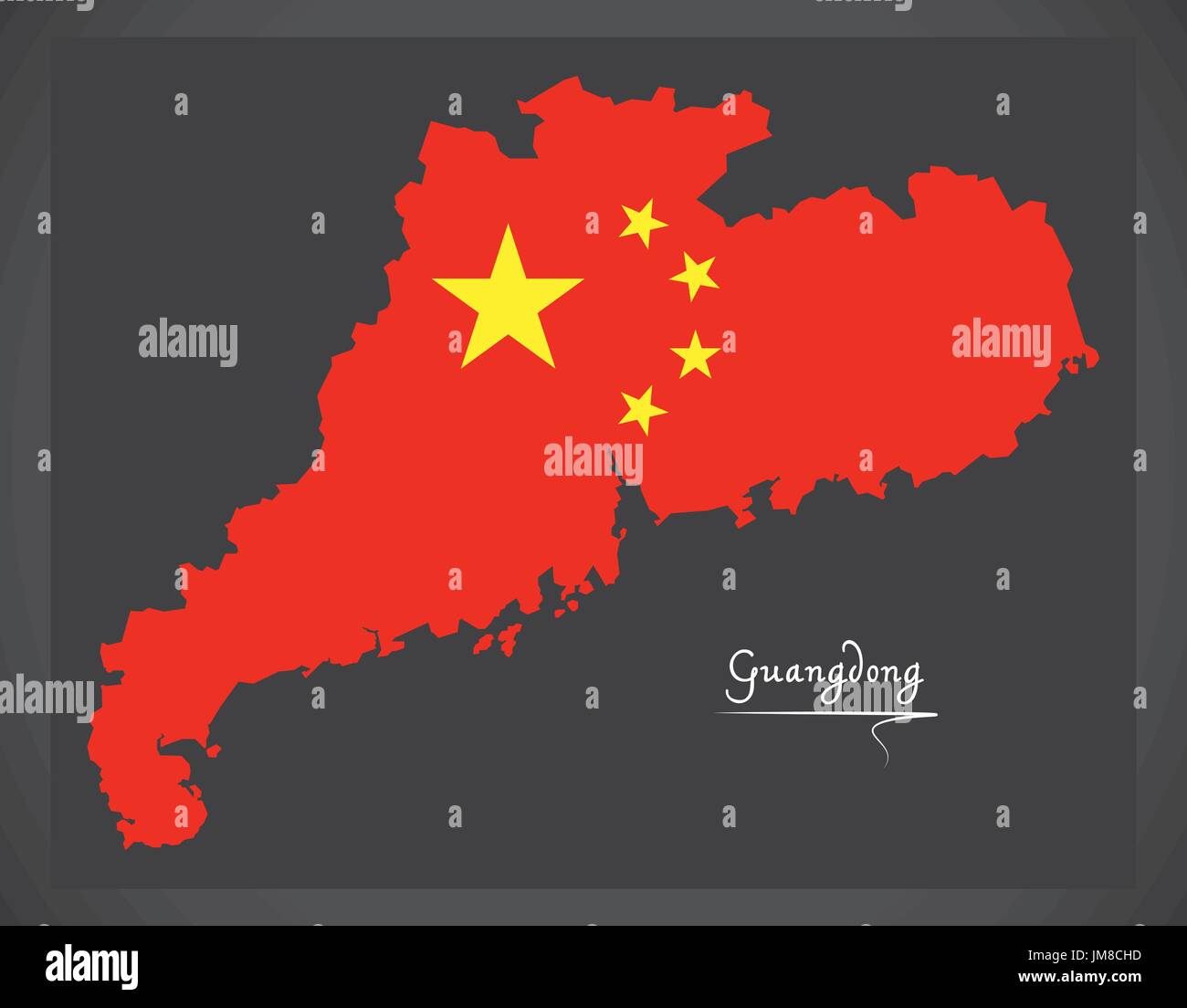 Guangdong China map with Chinese national flag illustration Stock ...