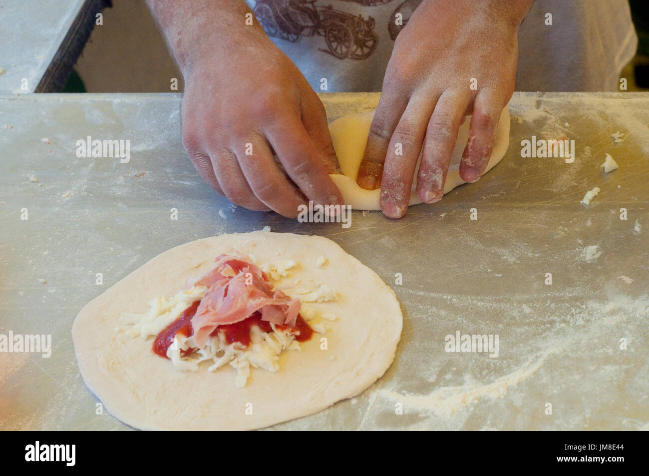 Italy, Street Food, Close-up Hands Making Panzerotti Stock Photo - Alamy