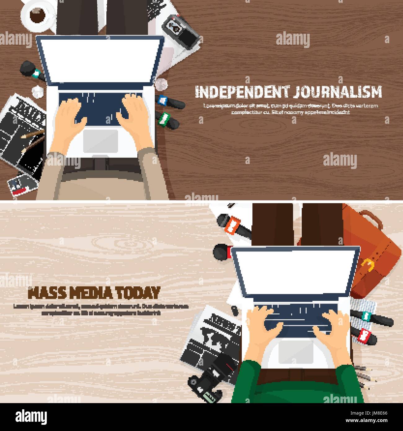 Mass media background in a flat style.Press conference with ...