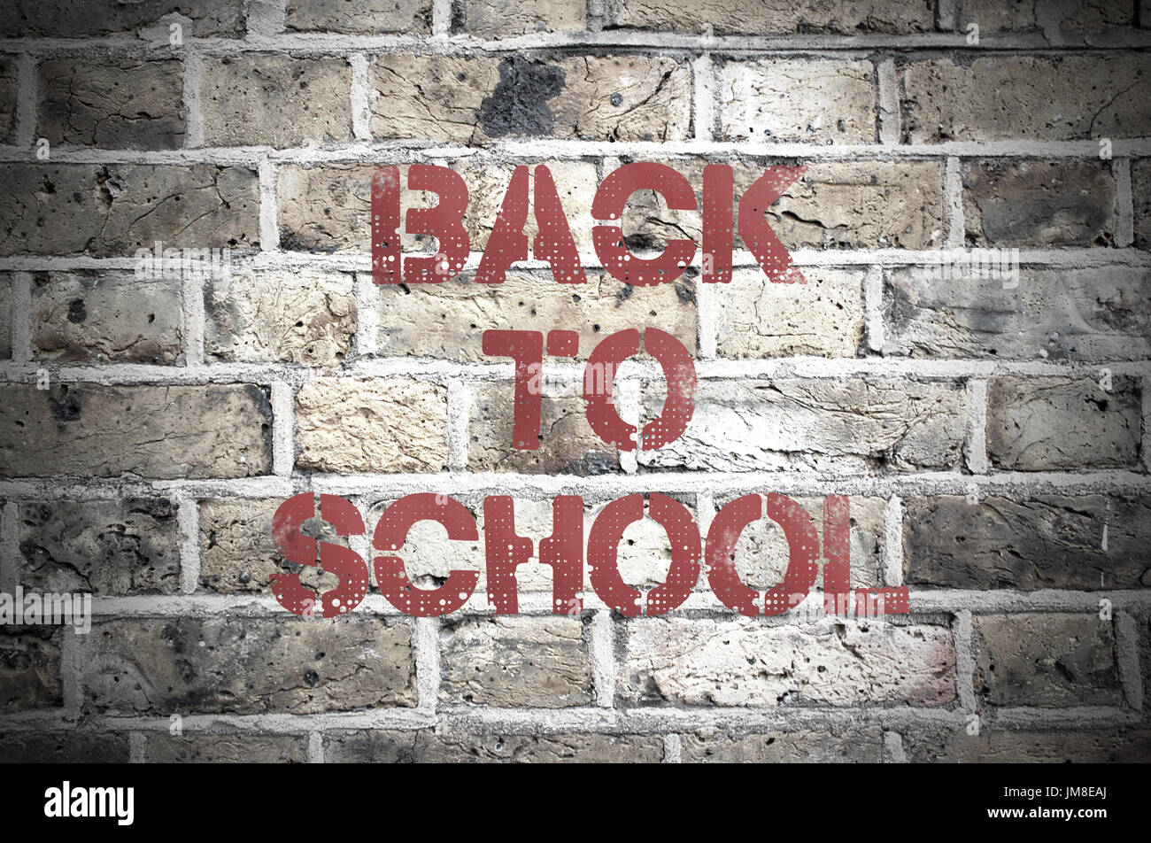Back to school painted sign on a brick wall Stock Photo - Alamy
