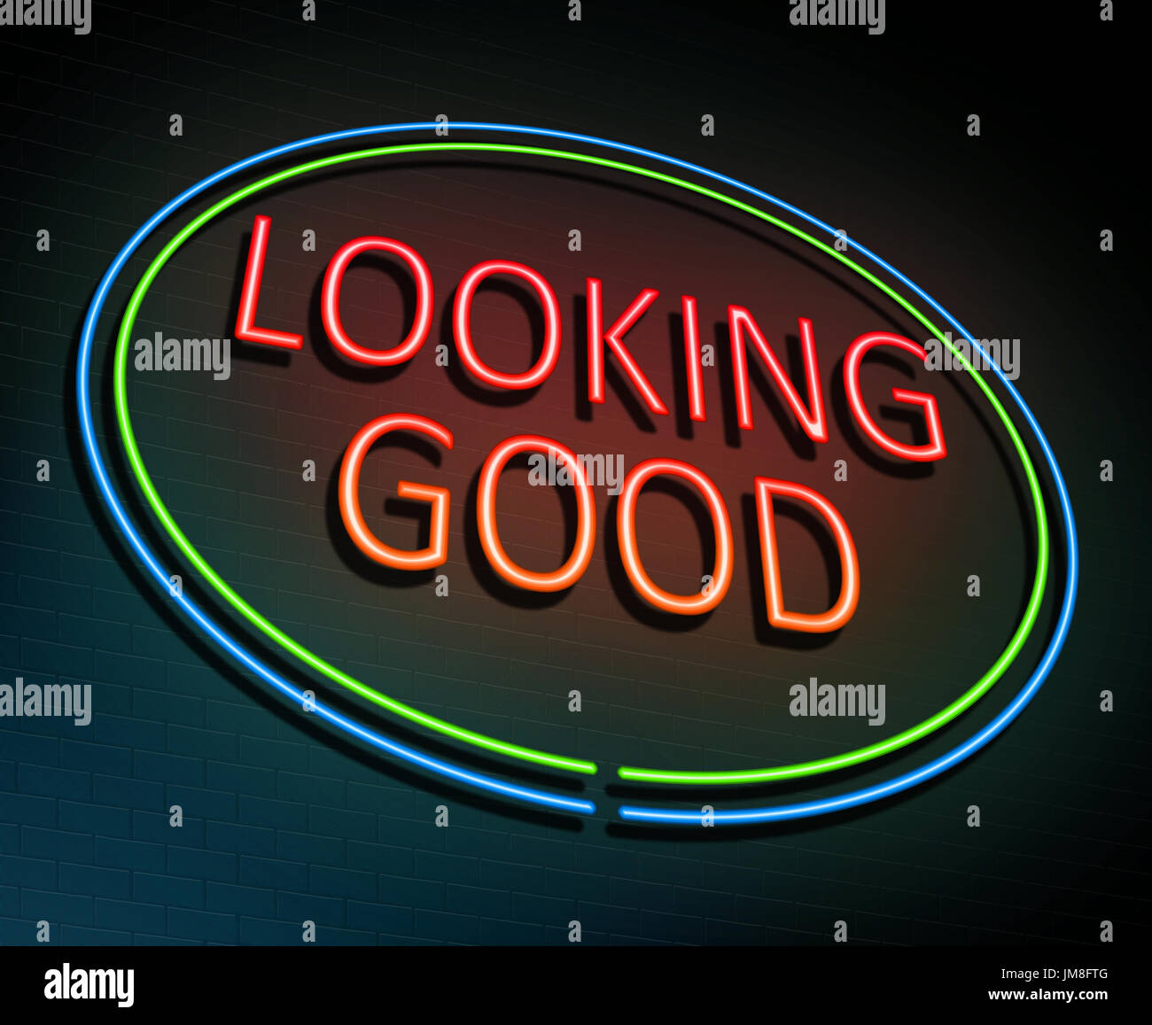 3d Illustration depicting an illuminated neon sign with a looking good ...
