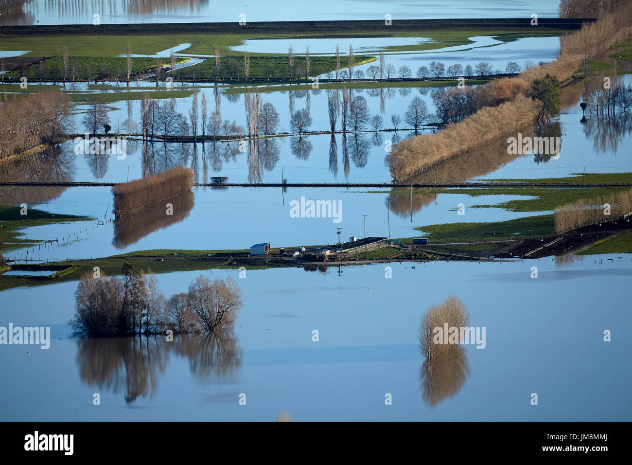 Flooded farmland on Taieri Plains, near Mosgiel, Dunedin, South Island ...
